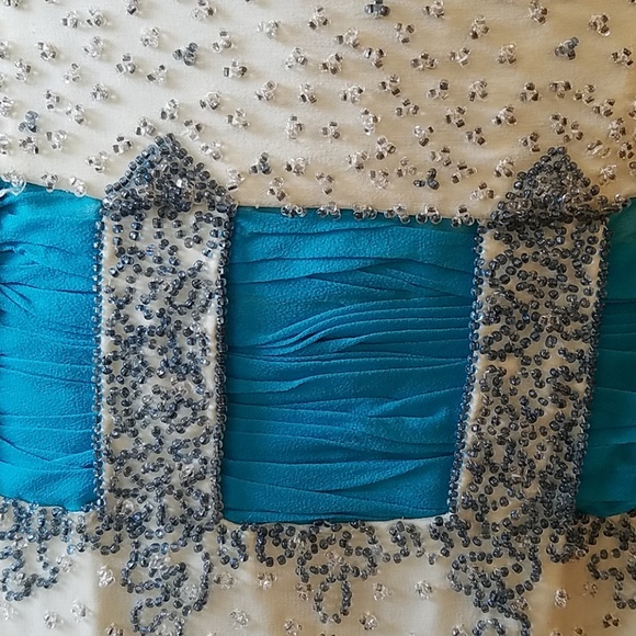 Dresses | Vintage Ivory Aqua Couture Sumptuous Beaded Gown | Poshmark